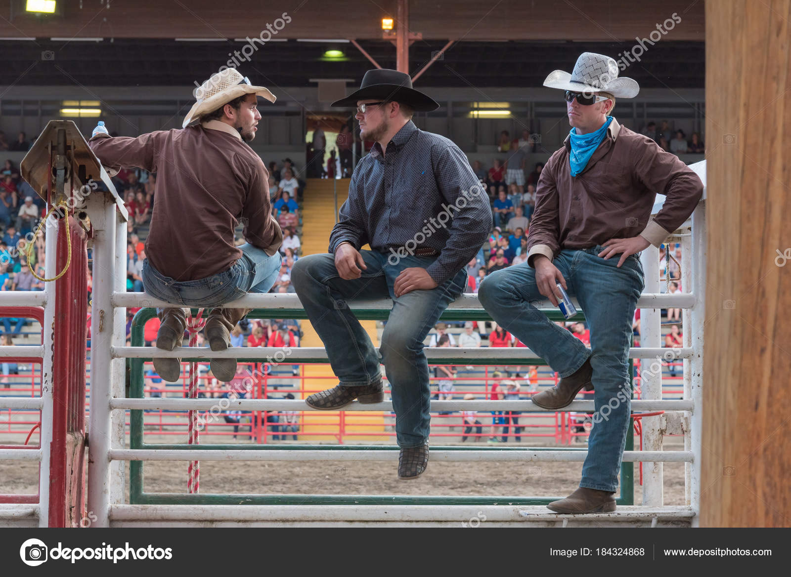 Williams Lake British Columbia Canada July 2016 Three Cowboys Sit ...