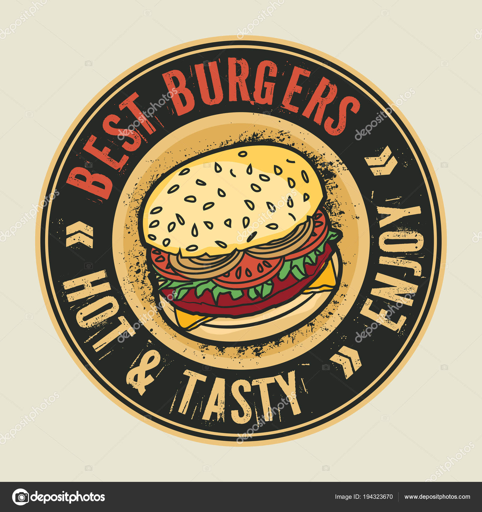 Sello o etiqueta con hamburguesa grande Vector de stock #194323670 de ©_fla