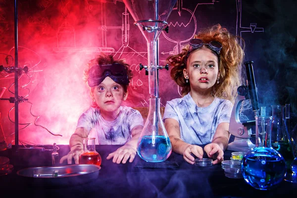 Funny Little Girl Doing Experiments Laboratory Explosion Laboratory ...