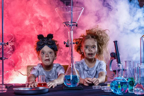 Funny Little Girl Doing Experiments Laboratory Explosion Laboratory ...