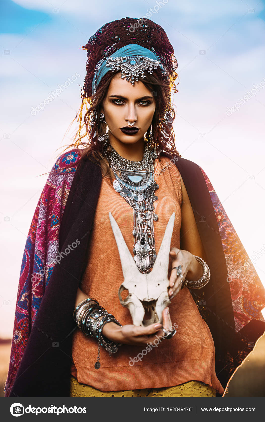 Ethnic gipsy with skull — Stock Photo © prometeus #192849476