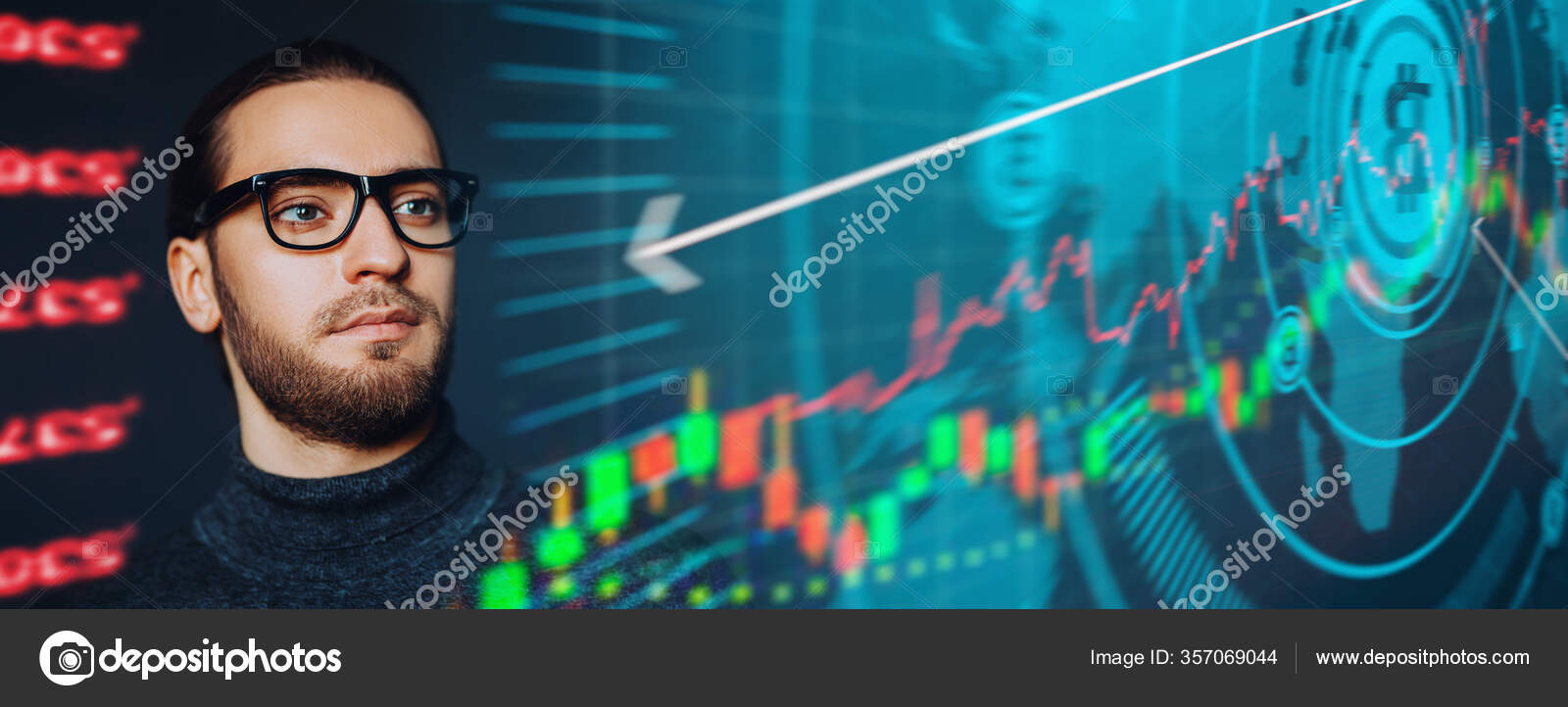 Portrait Thoughtful Handsome Man Background Charts Declining ...