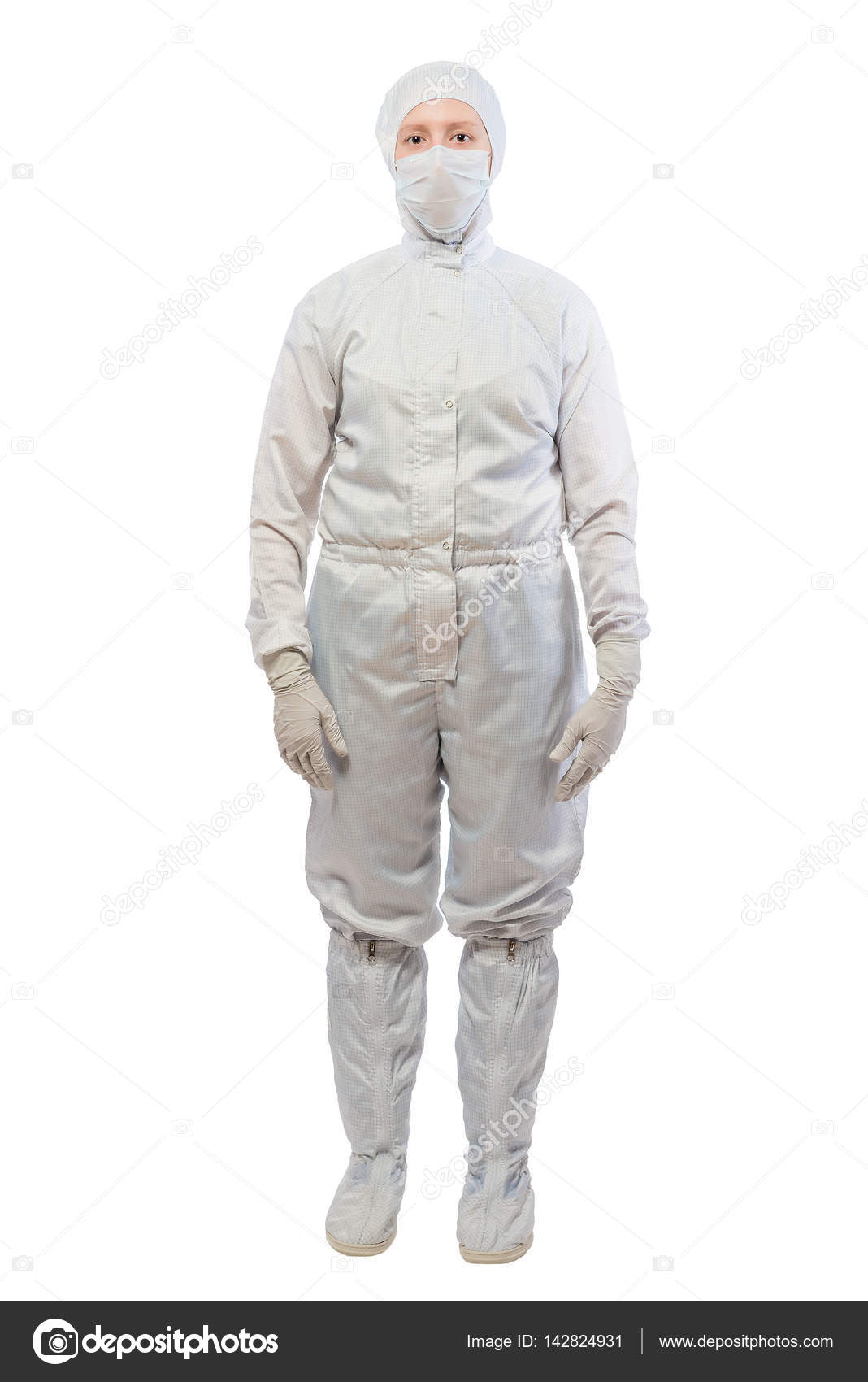 Chemist in a white protective suit in full length isolated — Stock ...