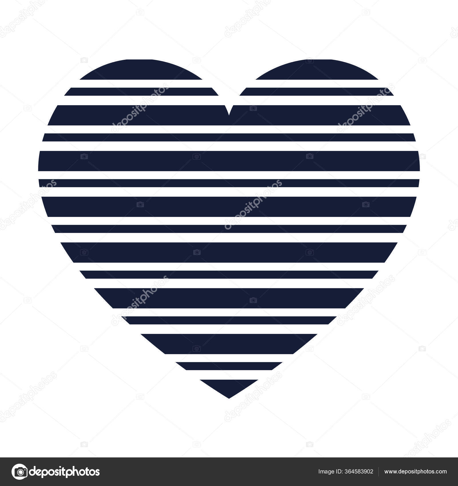 Vector Heart Horizontal Stripes Pattern Isolated White Background ...