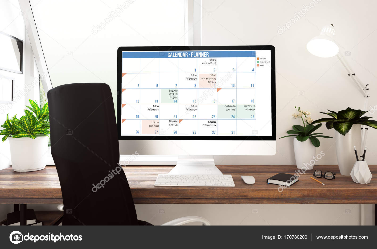 Computer Calendar Planner Screen Rendering — Stock Photo ...