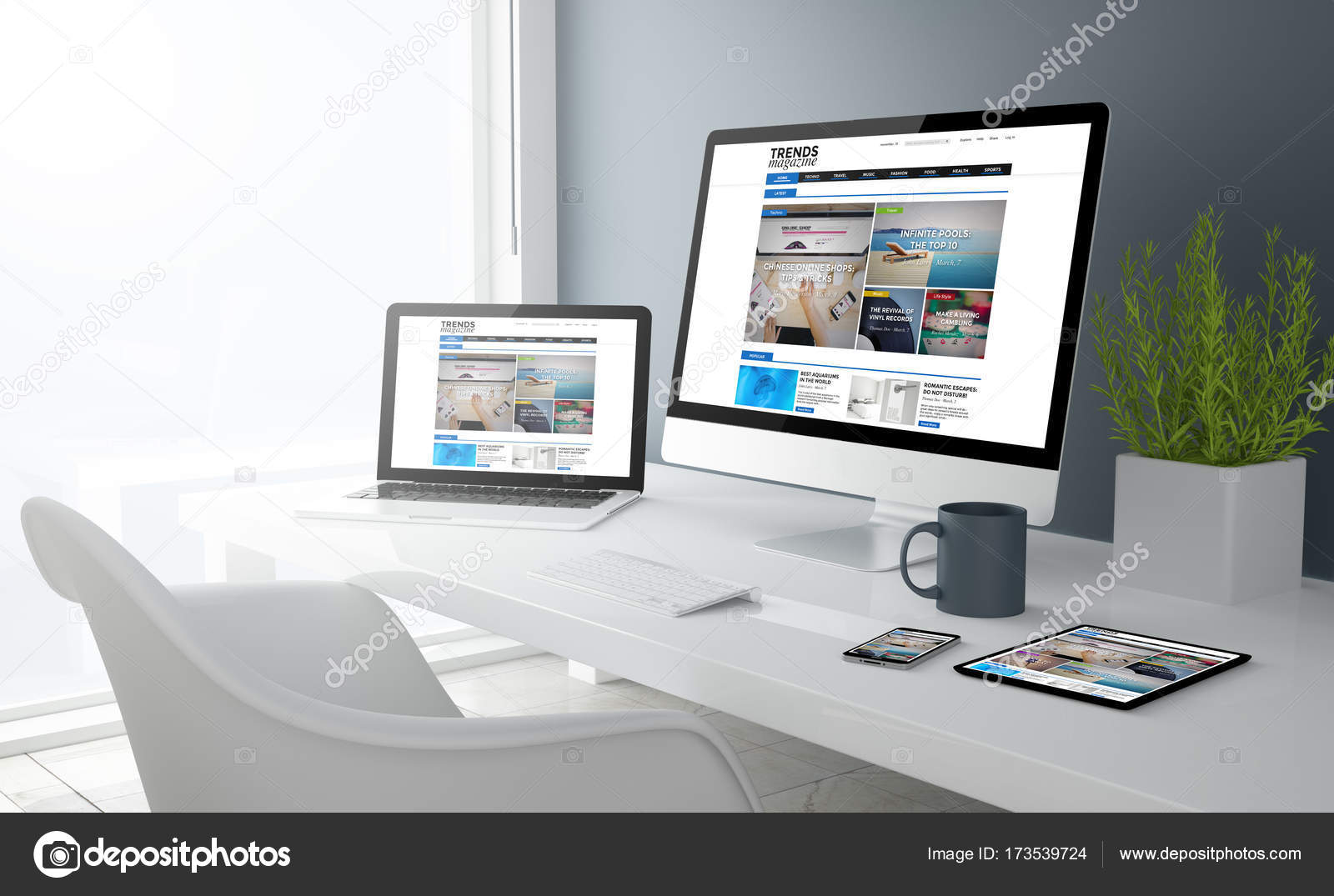 Computer Laptop Smartphone Tablet Workspace Online Magazine Website ...