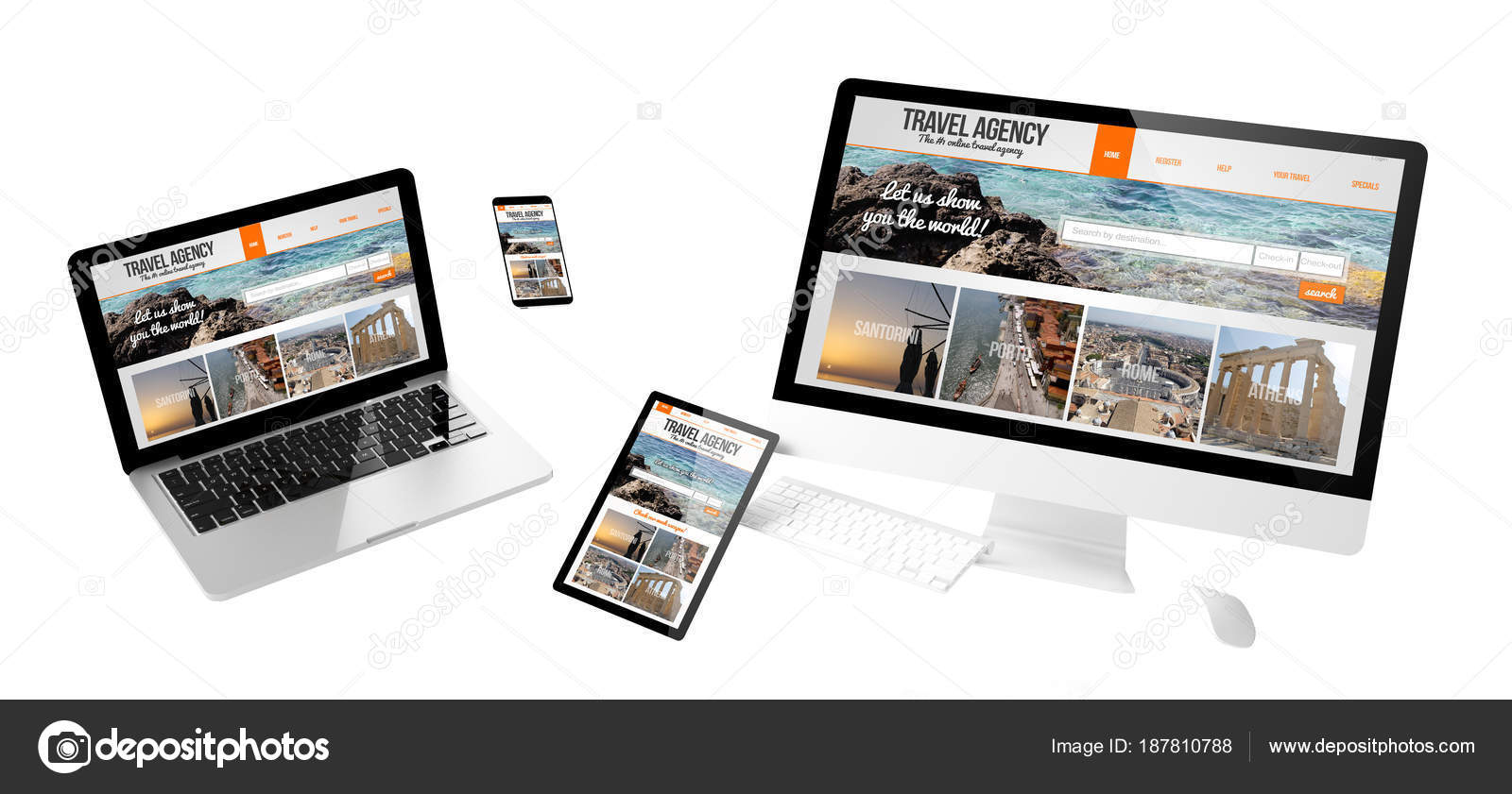Flying Devices Travel Agency Website Responsive Design Rendering — Stock Photo © georgejmclittle ...