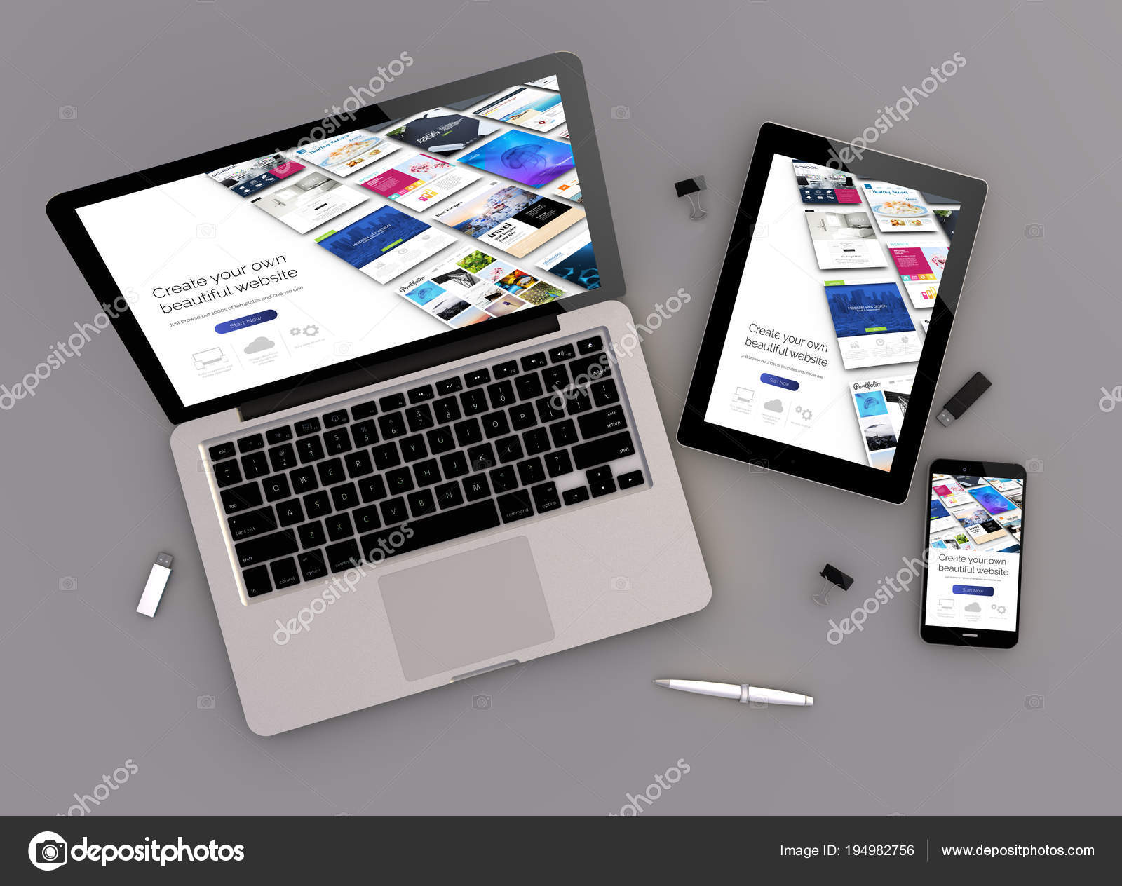 Rendering Website Builder Responsive Devices Laptop Computer Tablet ...
