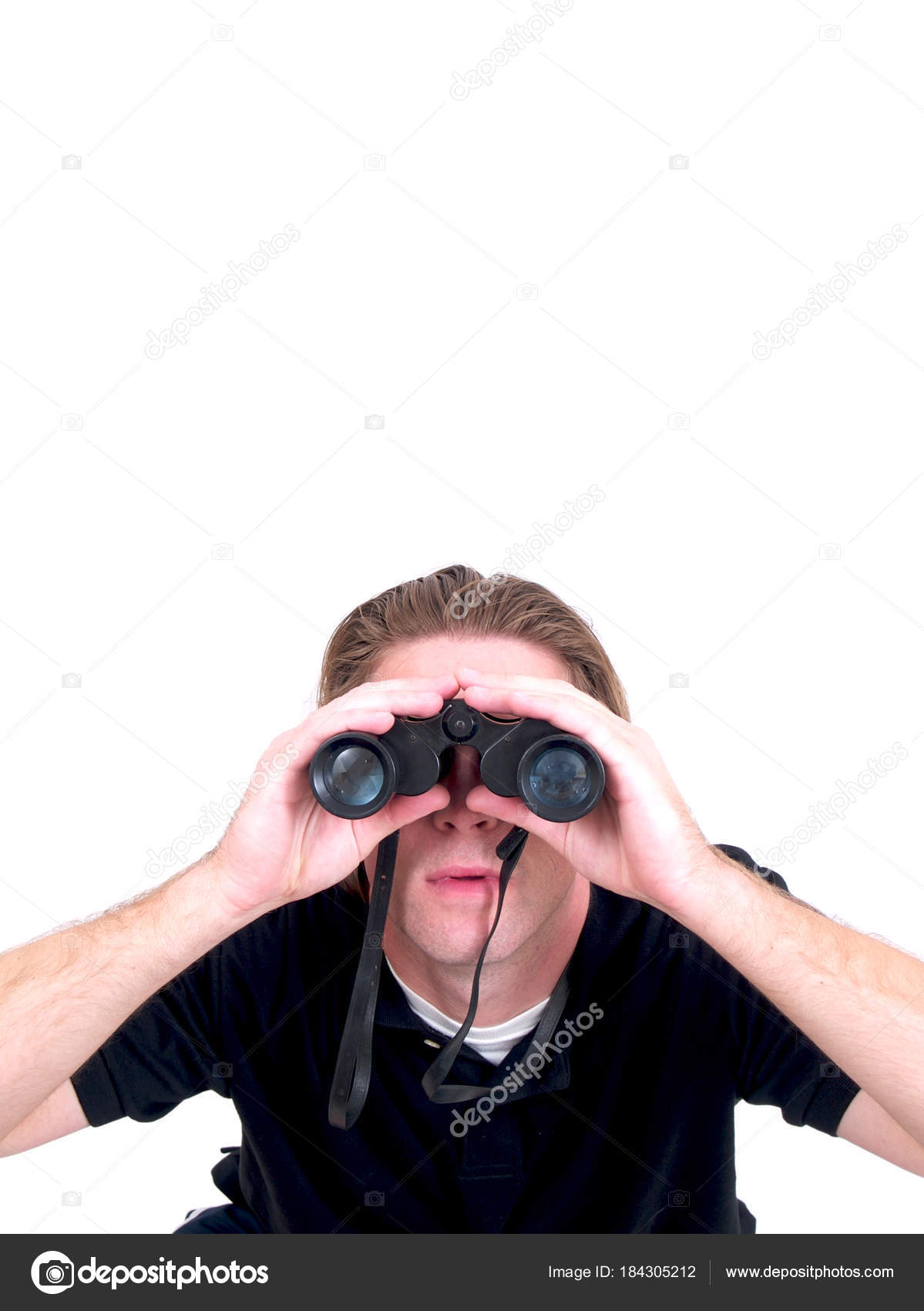 Man Using Binoculars Isolated White — Stock Photo © jon2330 #184305212