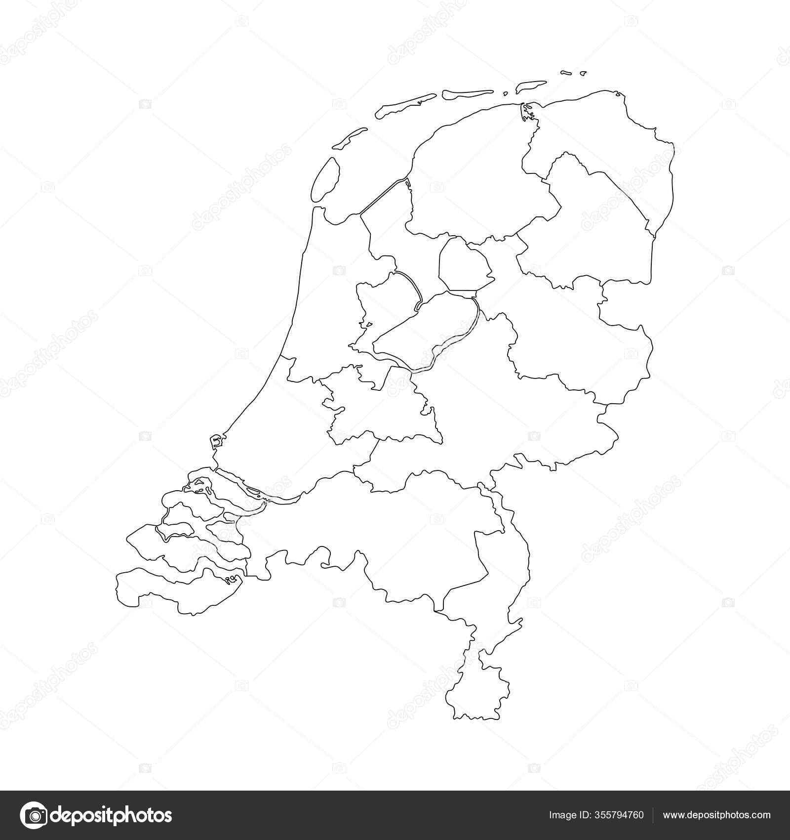 Vector illustratie van zwarte omtrek Nederlandse kaart. . stockvector ...
