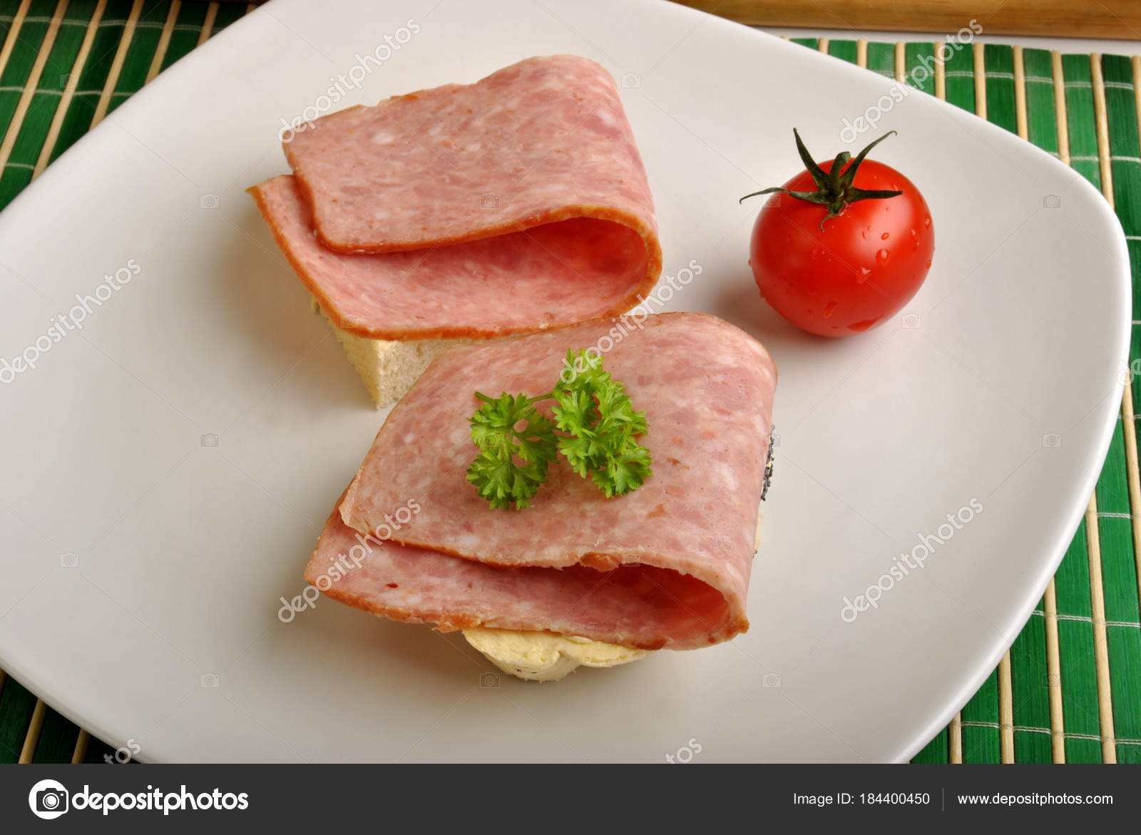 Half Bread Roll Ham Plate Stock Photo by ©CHROMORANGE 184400450