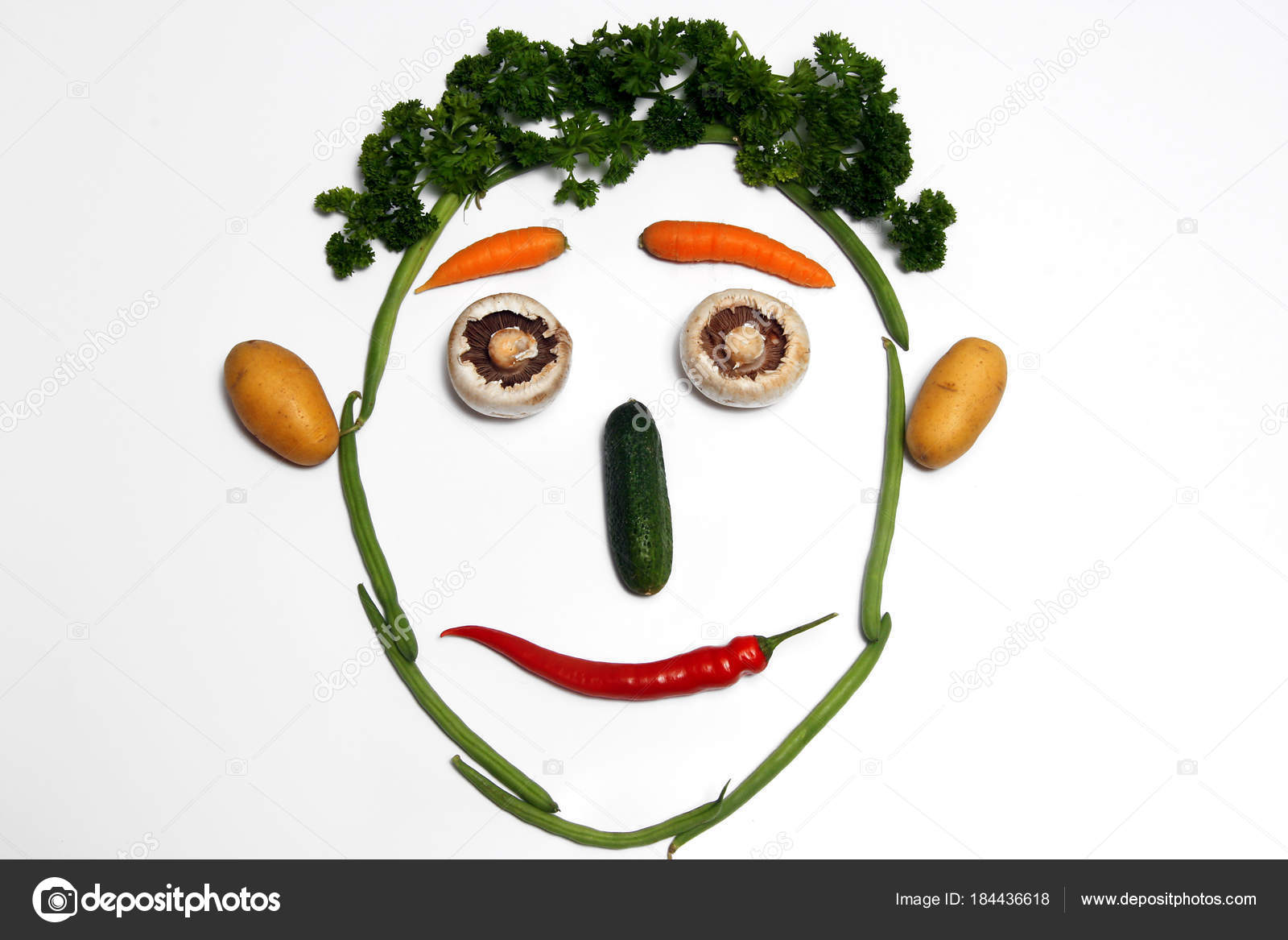 Close Fresh Raw Vegetables Face Isolated White Background Stock ...