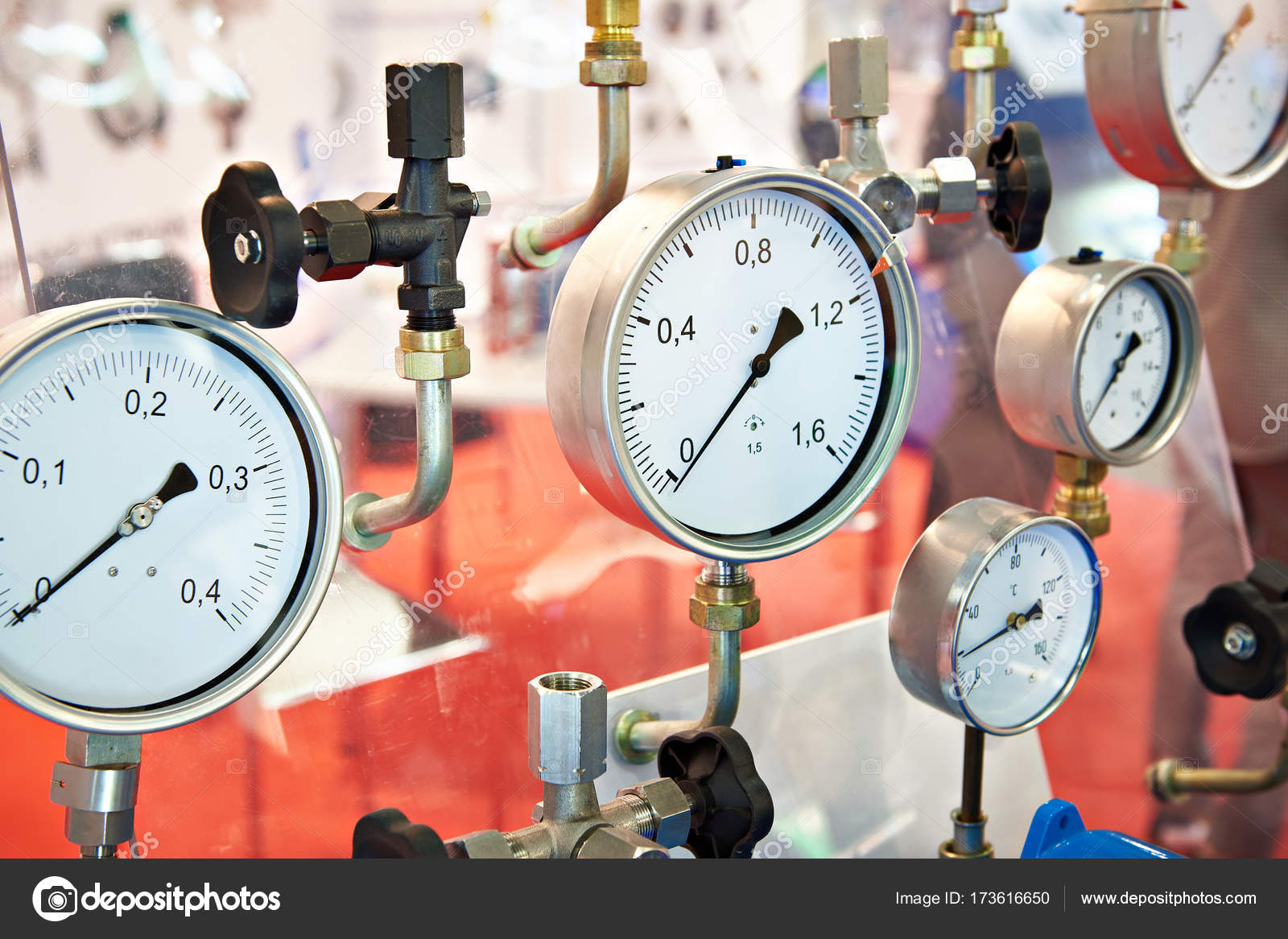 Pipes with manometers and valves Stock Photo by ©ryzhov 173616650