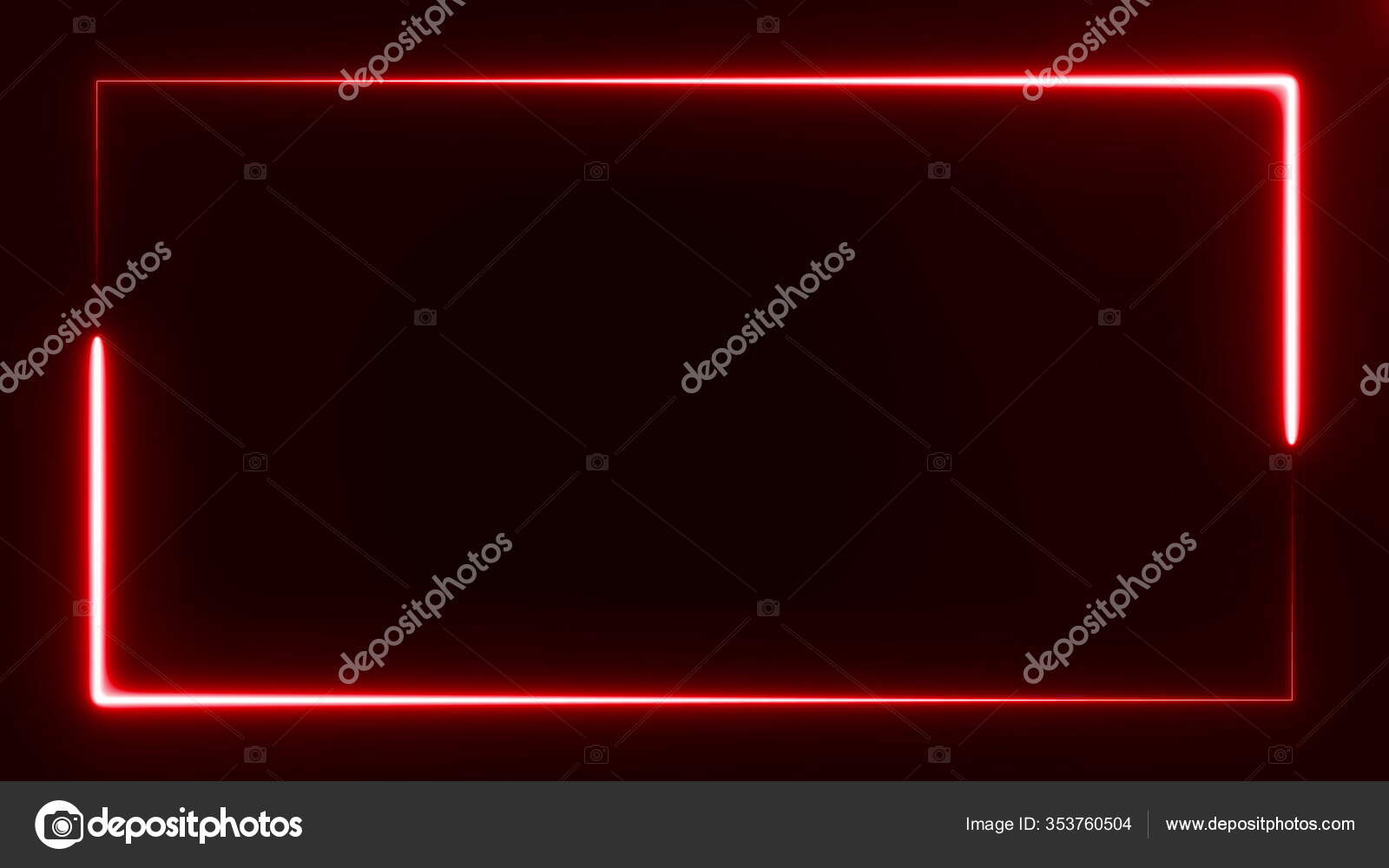 Beautiful bright red light neon rectangle frame on black background ...
