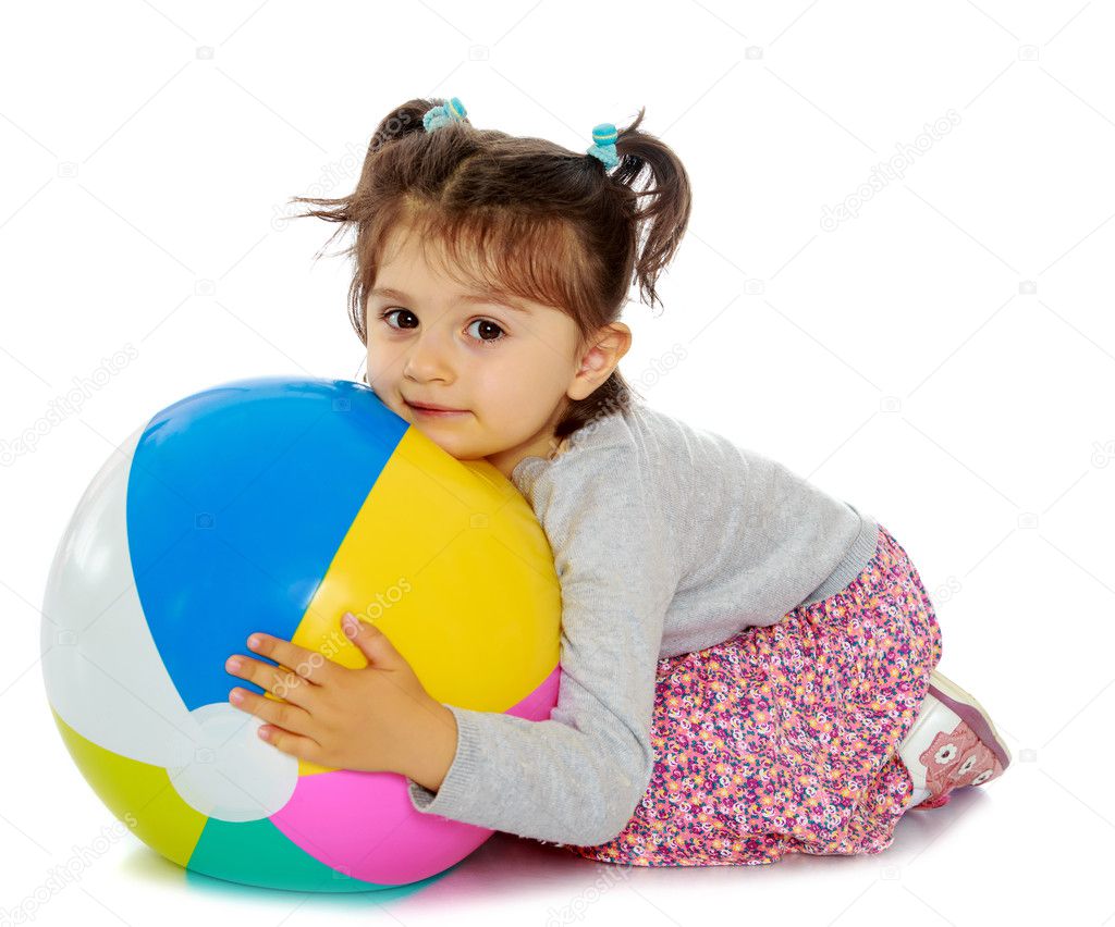 Little girl hugging a big ball ⬇ Stock Photo, Image by © lotosfoto1 ...