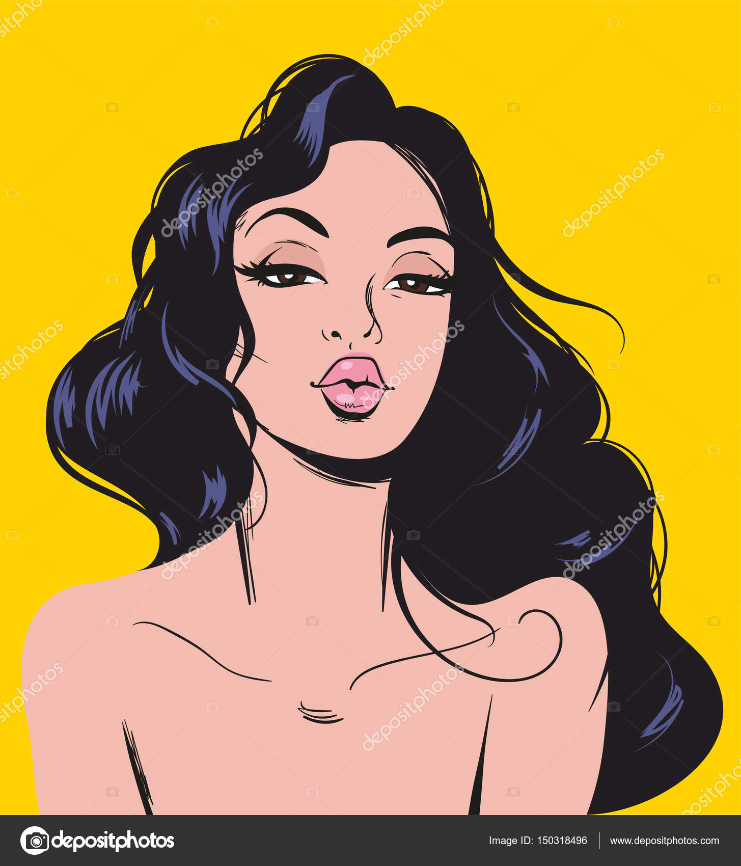 Elegant Romantic Sexy Woman Pop Art Fashionable Beautiful Brunette