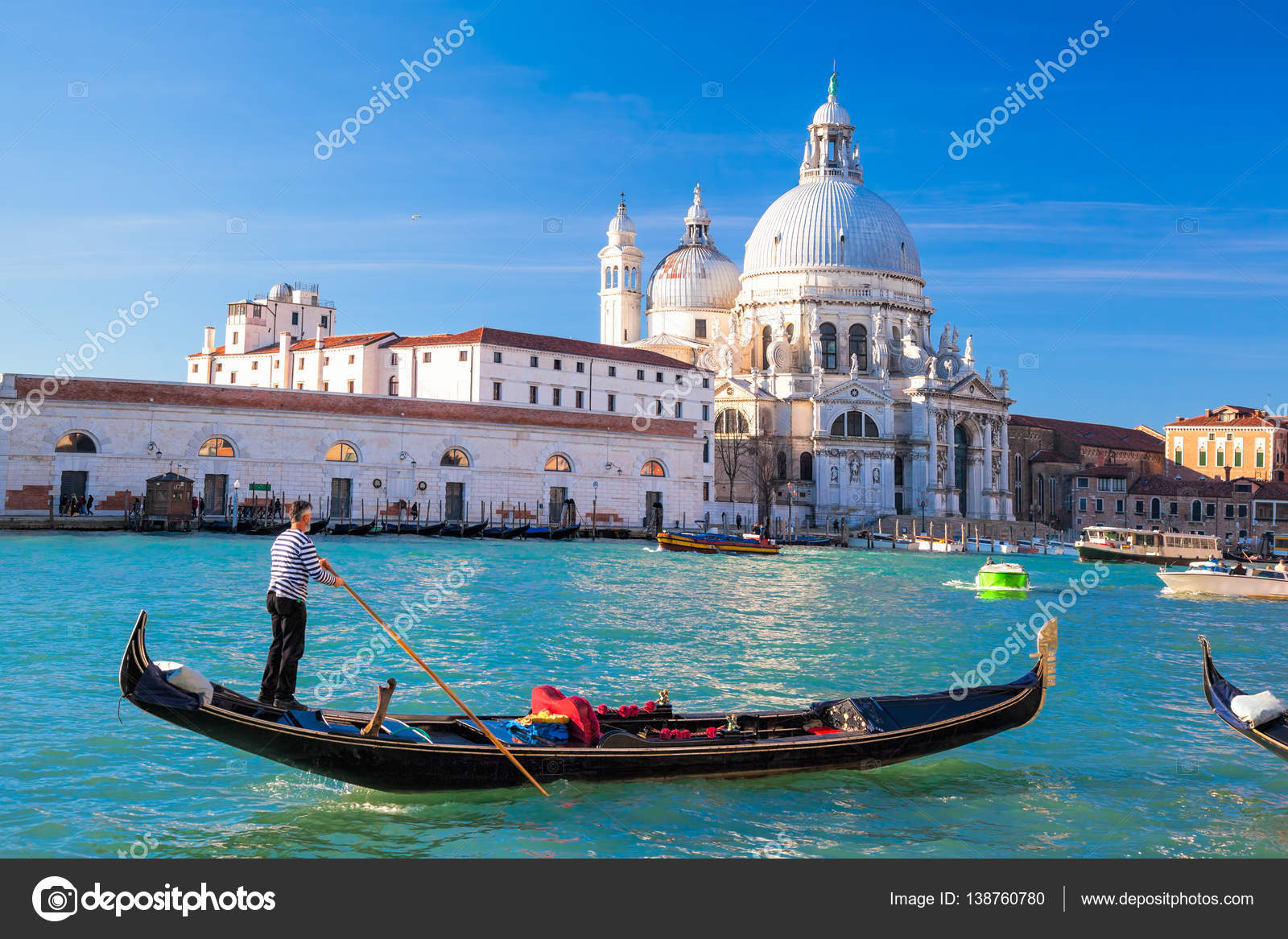 Grand Canal With Gondola Against Basilica Santa Maria Della Salute In