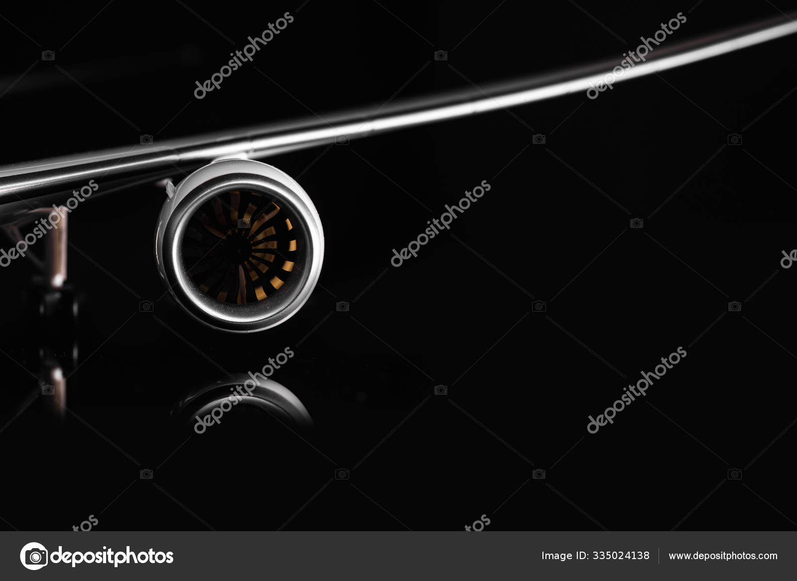 Engine of modern passenger jet airplane. Rotating fan and turbine ...