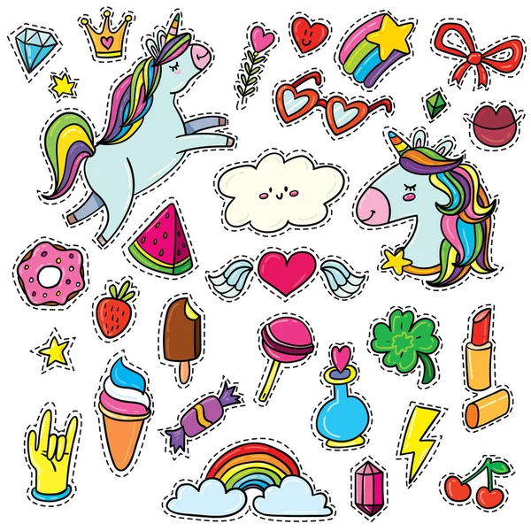 Cute Colorful Sketch Doodle Style Stickers Set Vector Illustration ...