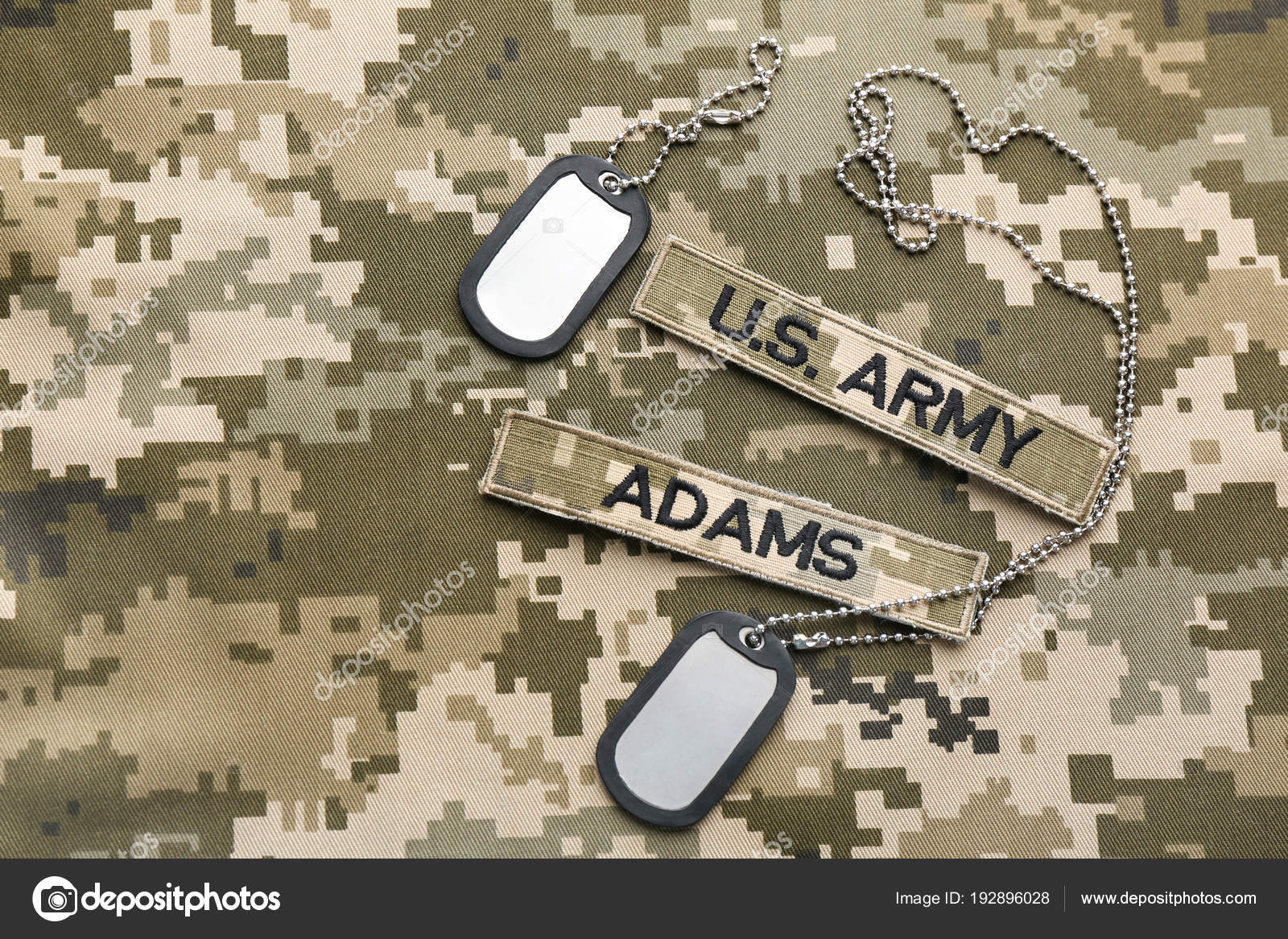Military ID tags and patches on camouflage background Stock Photo by ...
