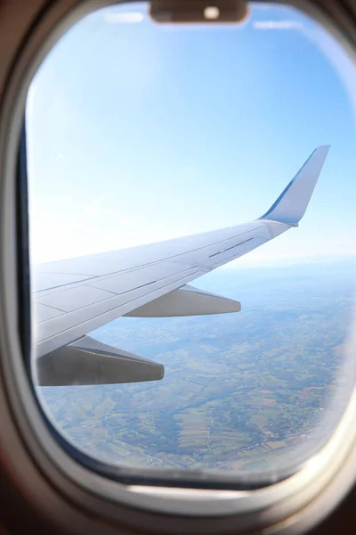 Commercial Plane Flies Sky View Window Airplane Stock Photo by ...