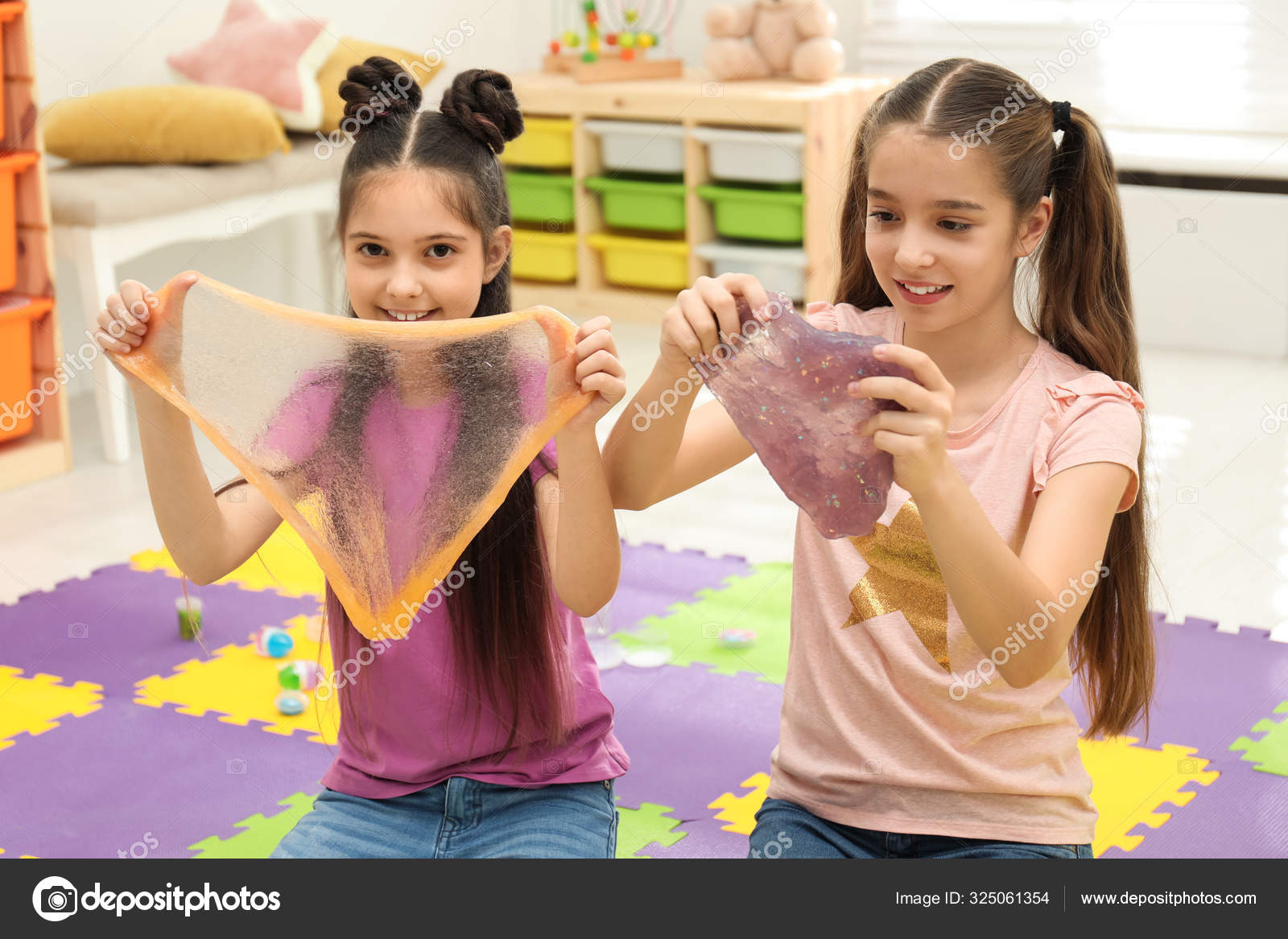 Happy Girls Playing Slime Room ⬇ Stock Photo, Image by © NewAfrica ...
