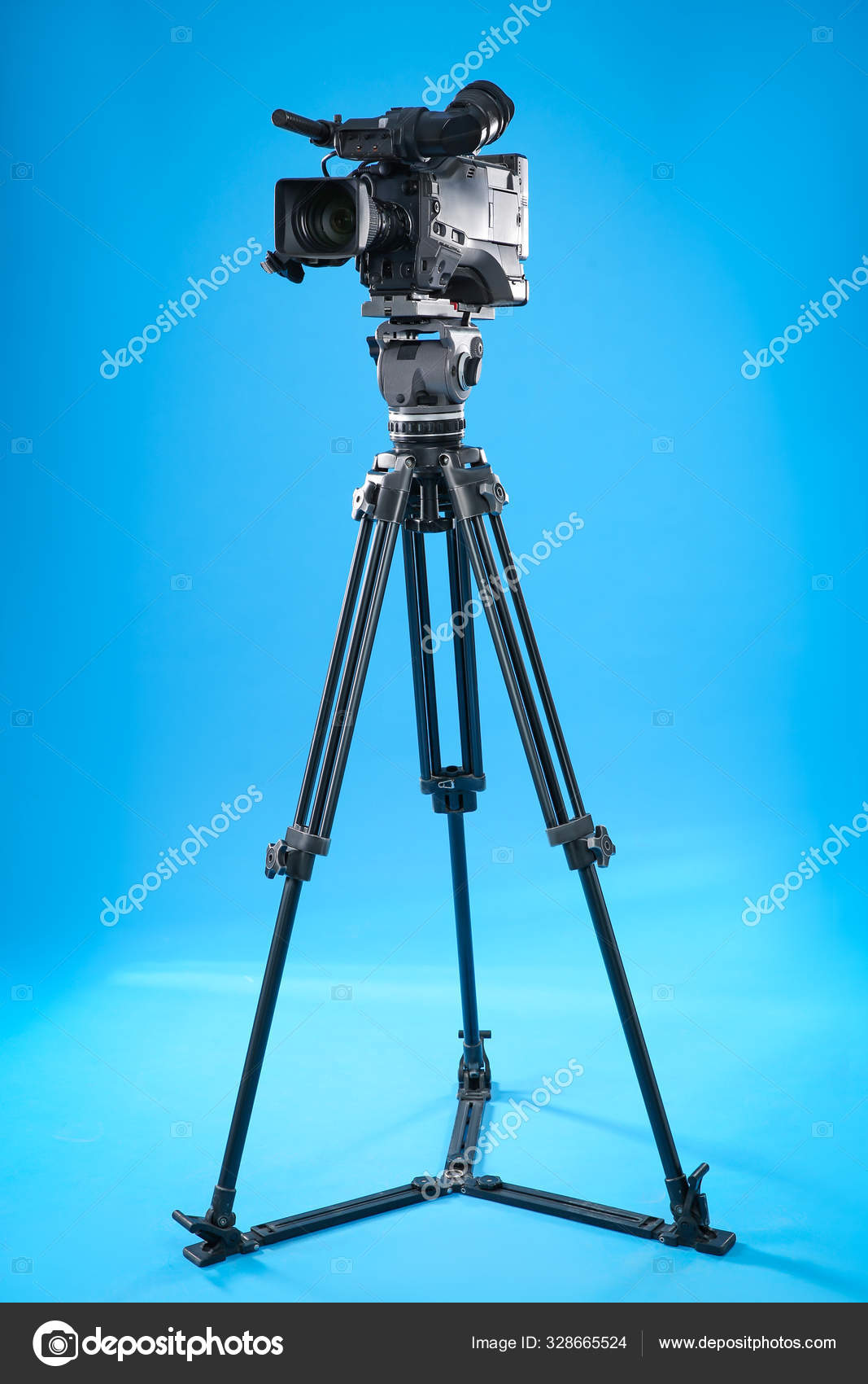 Modern Professional Video Camera Blue Background — Stock Photo ...