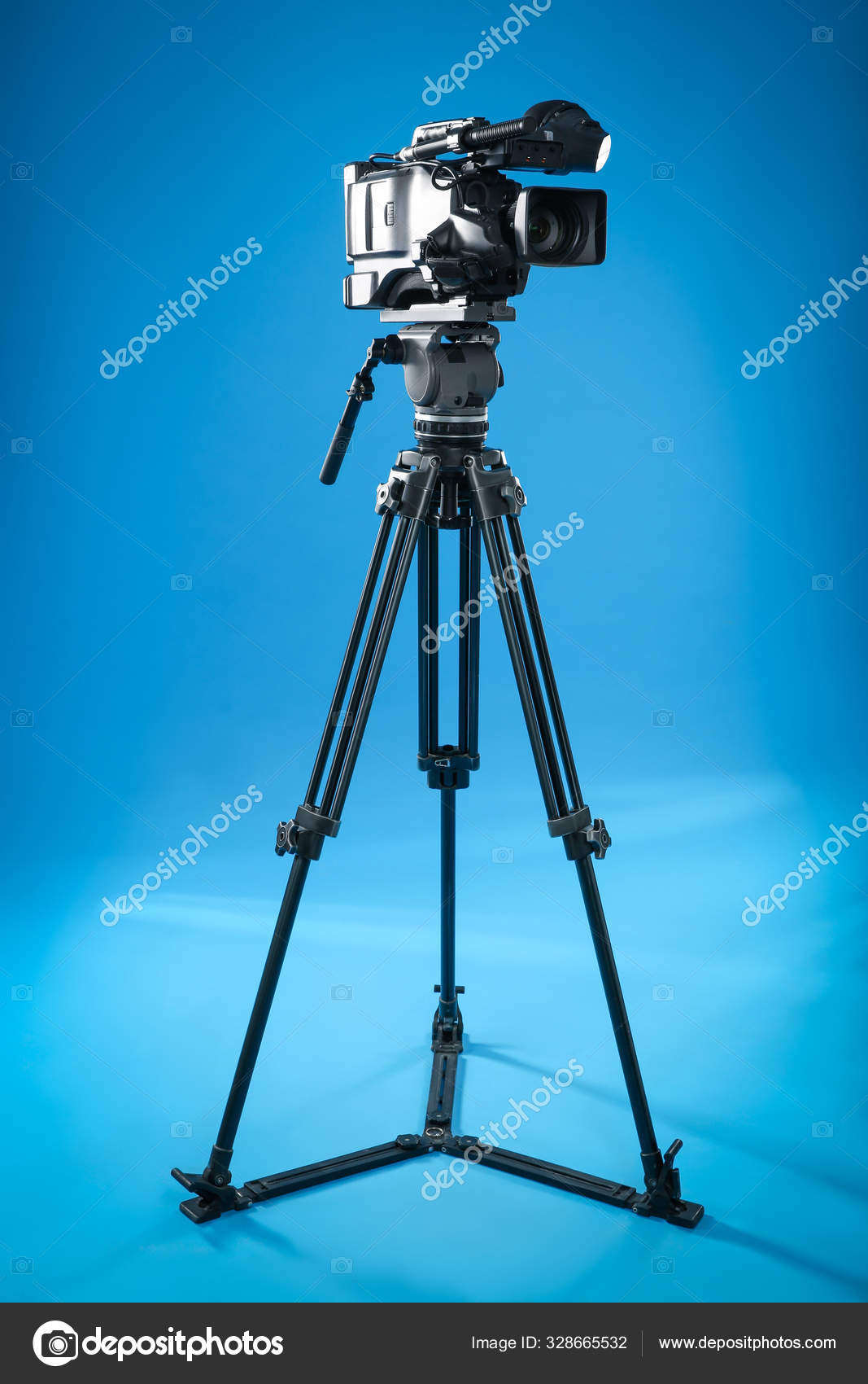 Modern Professional Video Camera Blue Background — Stock Photo ...