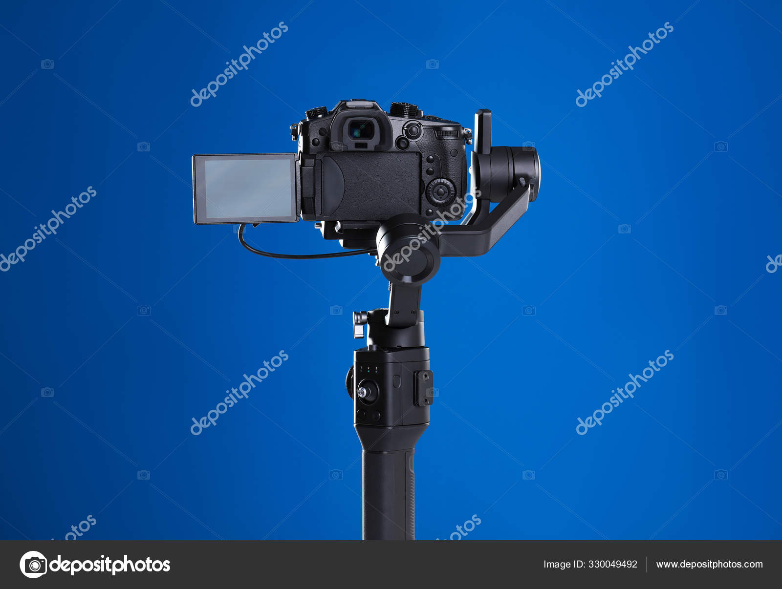 Modern Professional Video Camera Blue Background — Stock Photo ...