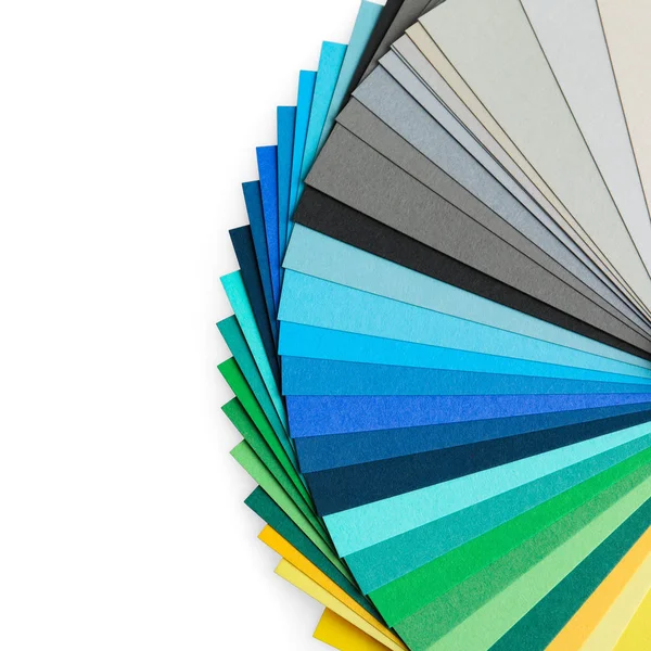 Color palette and bright paper on light blue background, top vie Stock ...