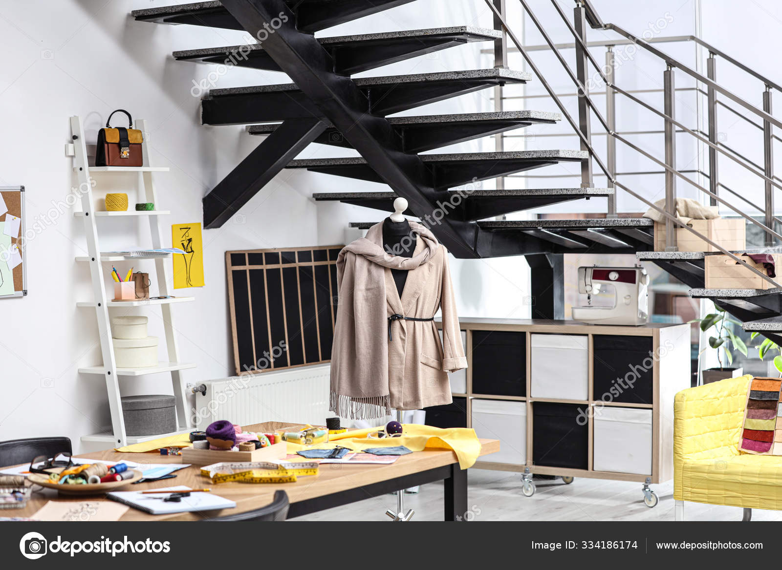 Fashion Designer's Workplace Studio Creating New Clothes Stock Photo by ...