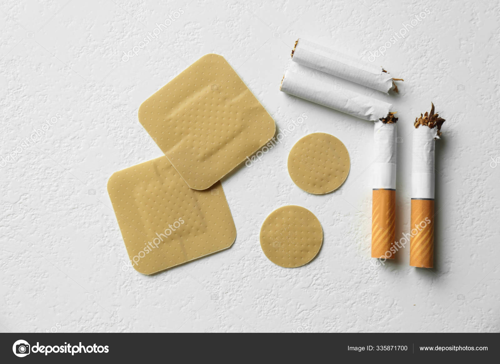 Nicotine Patches Broken Cigarettes White Background Flat Lay — Stock ...