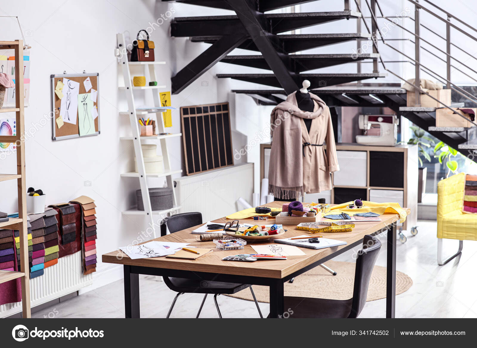 Fashion Designer's Workplace Studio Creating New Clothes Stock Photo by ...