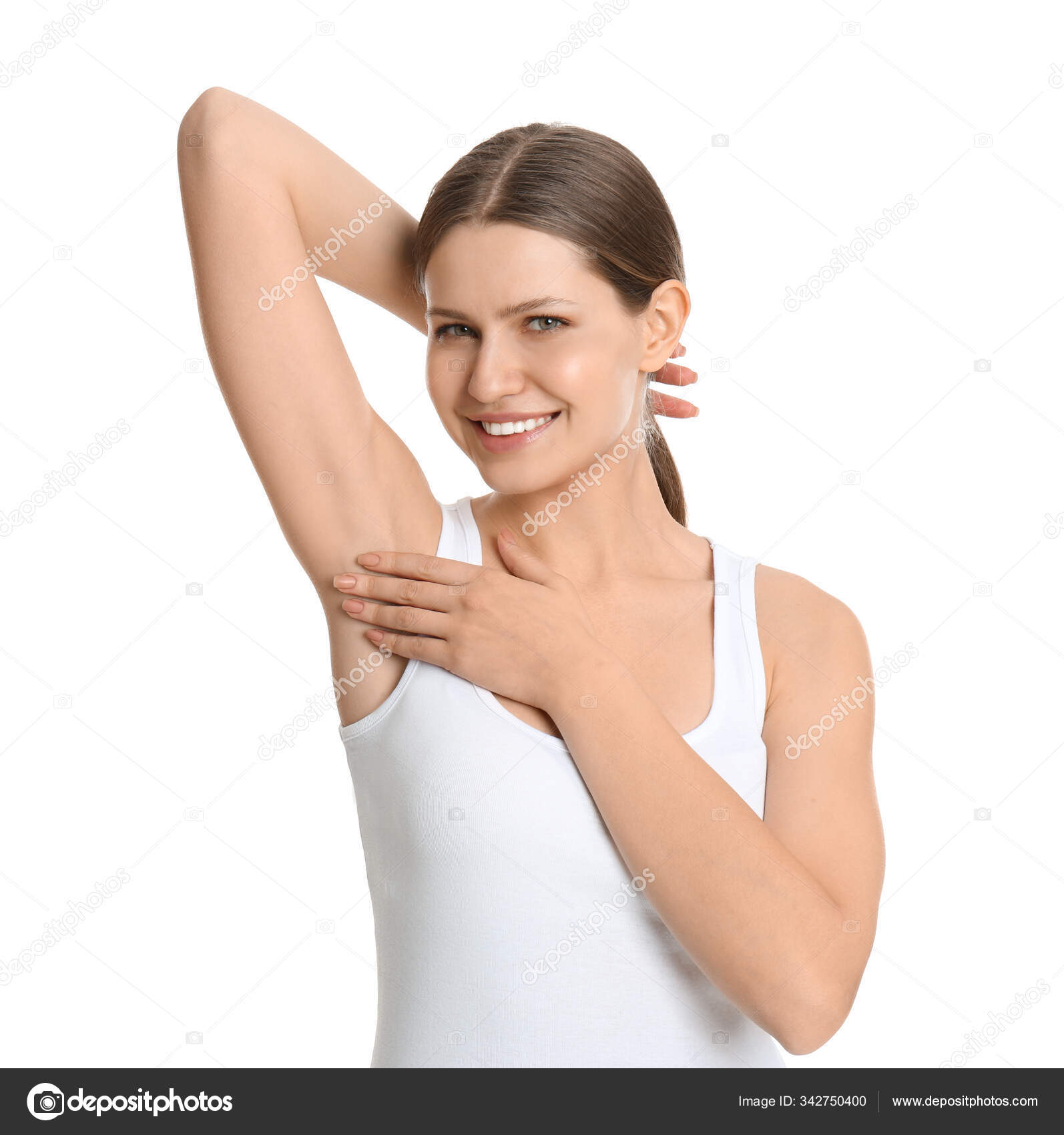 Joven Hermosa Mujer Mostrando Axila Con Piel Lisa Limpia Sobre: fotografía de stock © NewAfrica ...