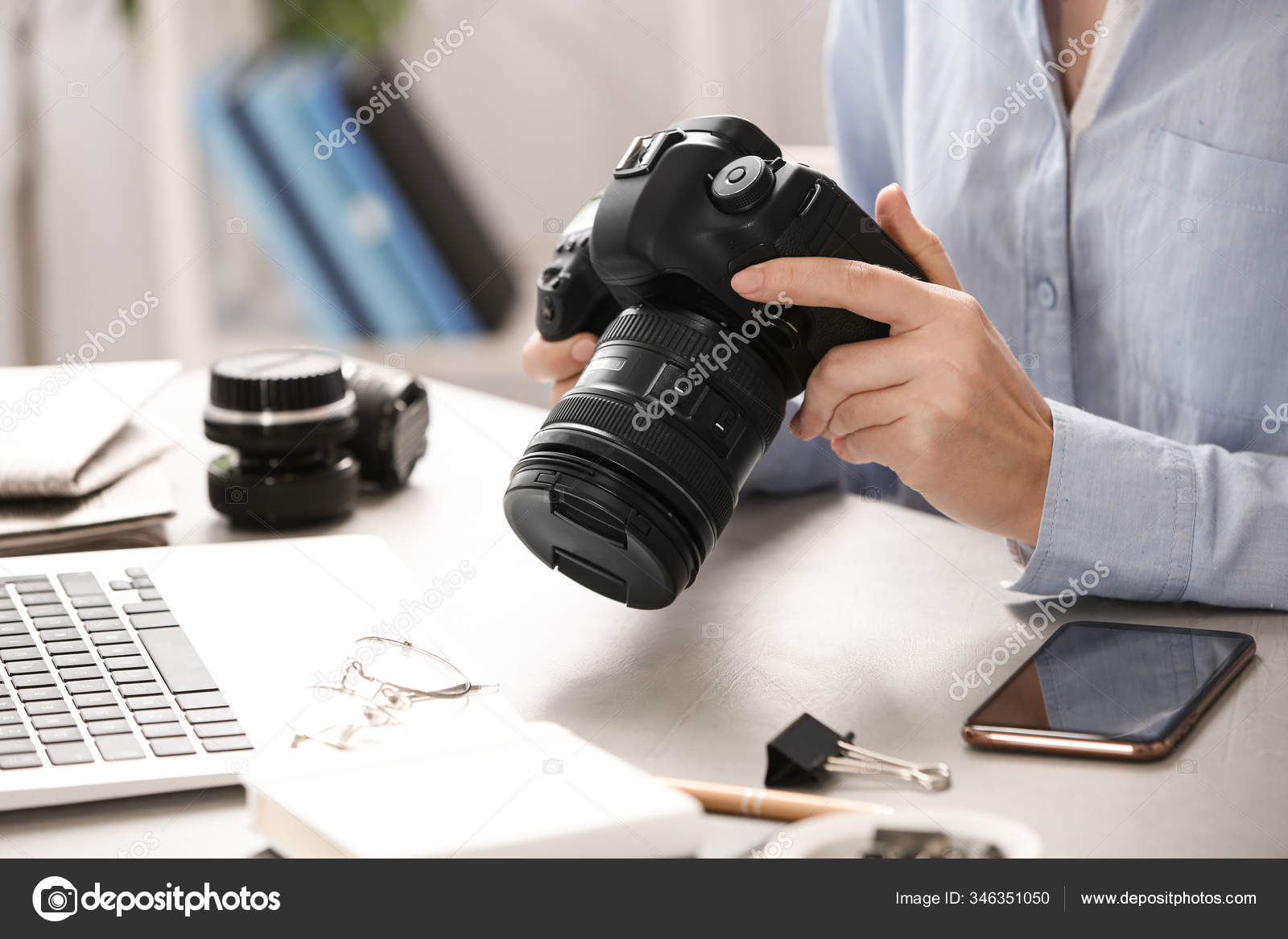 Journalist Camera Working Table Closeup — Stock Photo © NewAfrica ...
