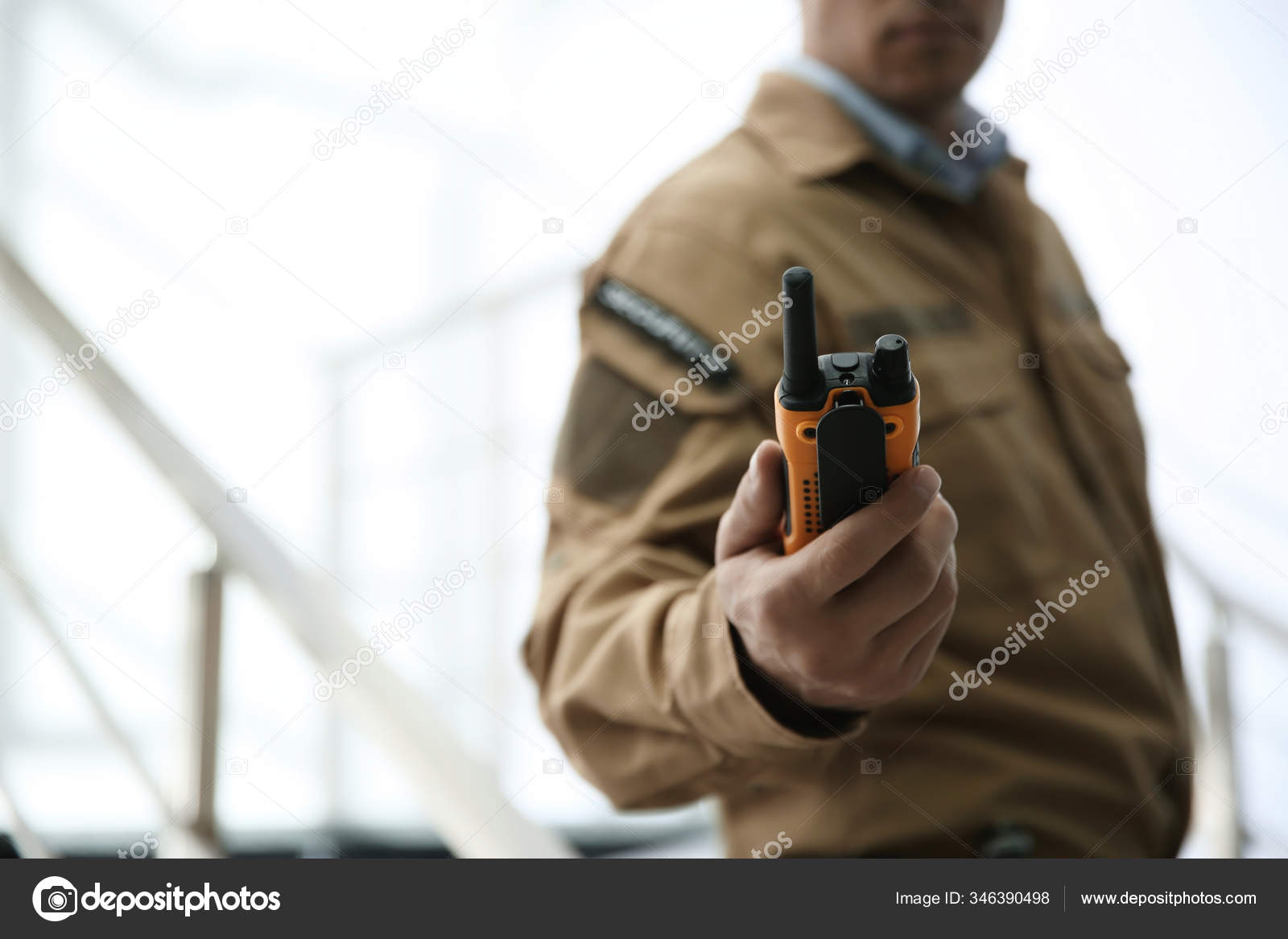 Professional Security Guard Portable Radio Set Indoors Closeup Stock ...