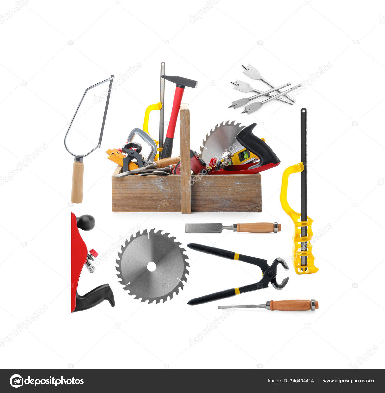 Collage Different Modern Carpenter's Tools White Background Stock Photo ...