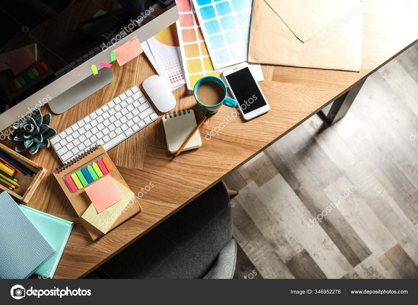 Designer's Workplace Modern Computer Color Palettes Flat Lay Stock ...