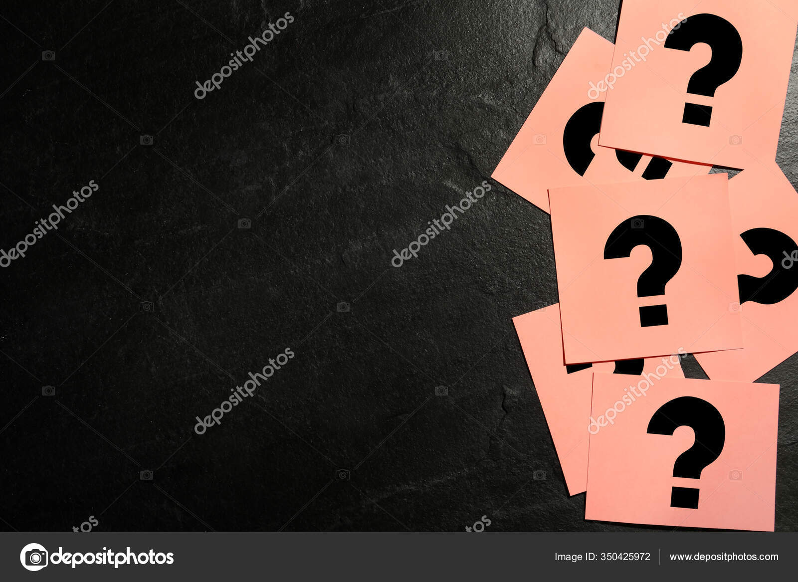Pink Cards Question Mark Black Stone Table Flat Lay Space — Stock Photo ...