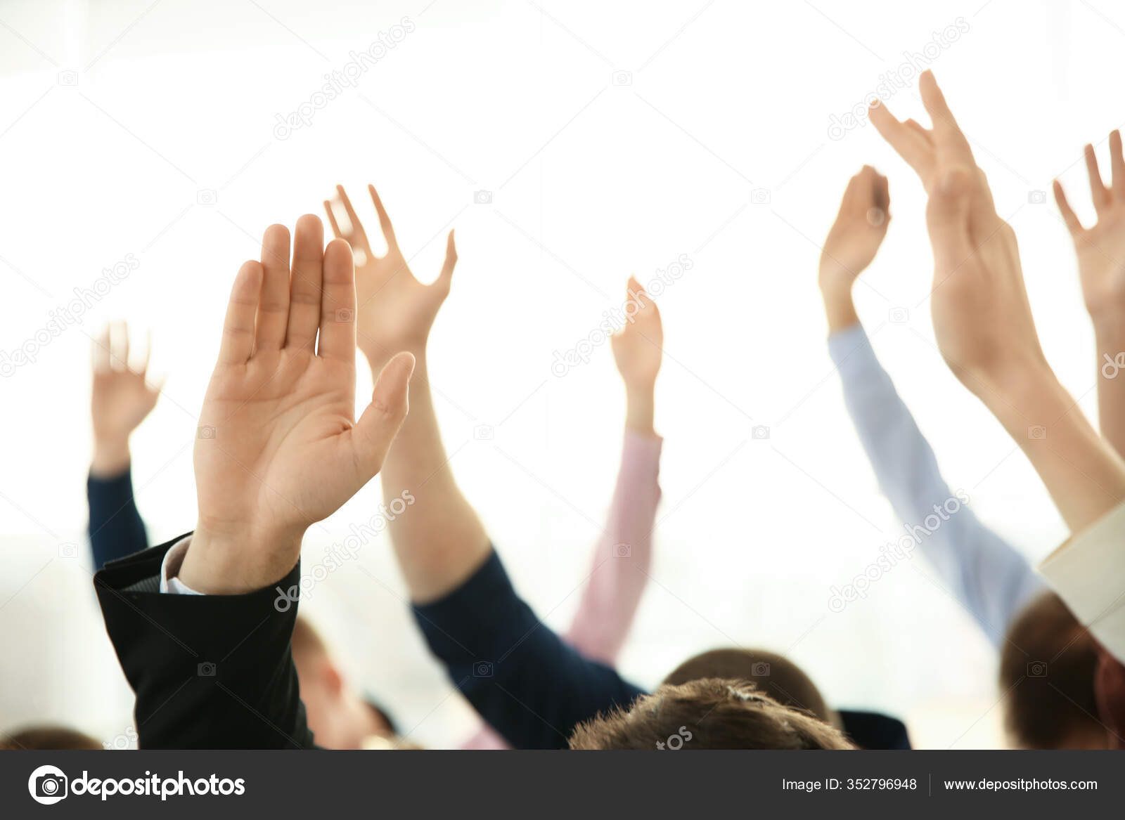 People Raising Hands Ask Questions Business Training Light Background ...
