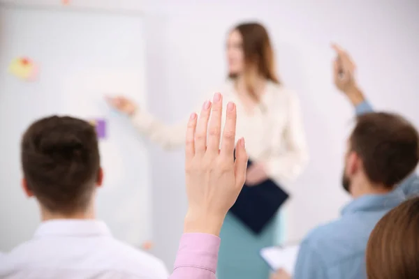 People Raising Hands Ask Questions Business Training Light Background ...