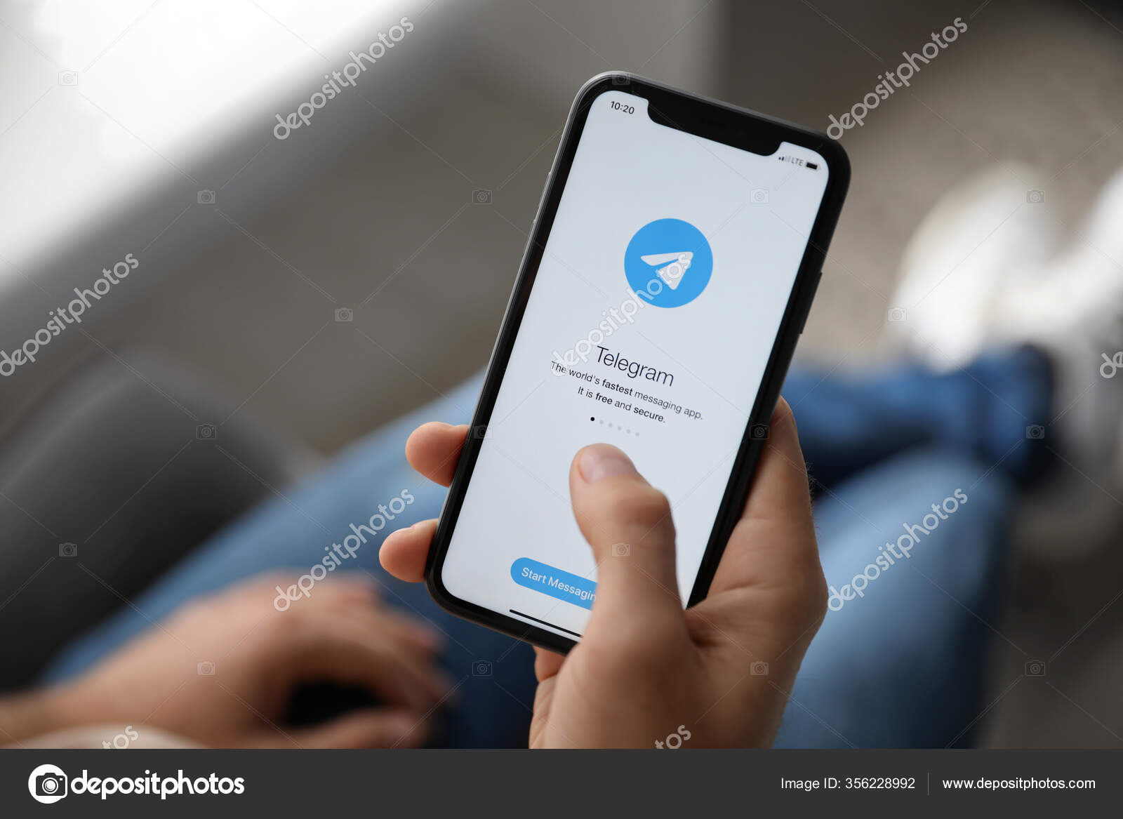 Mykolaiv Ukraine March 2020 Man Holding Iphone Telegram App Screen ...
