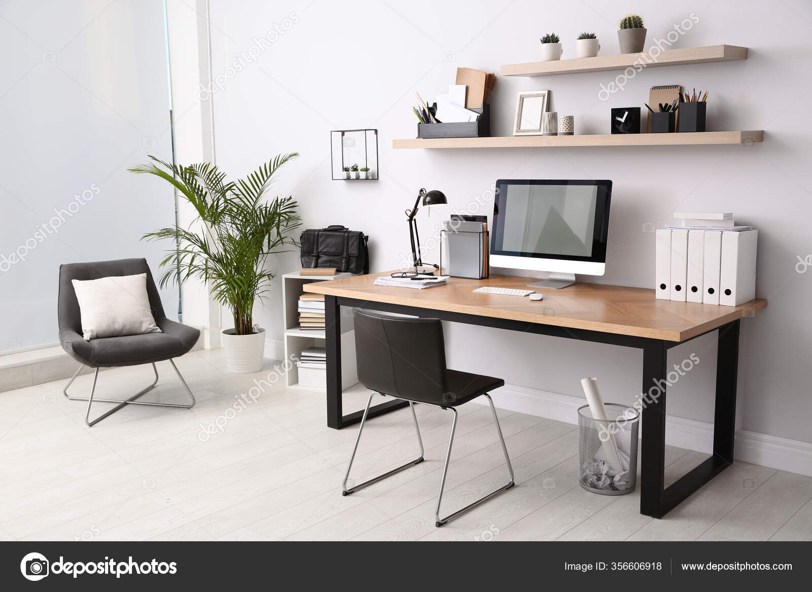 Modern Computer Table Office Interior Stylish Workplace — Stock Photo ...