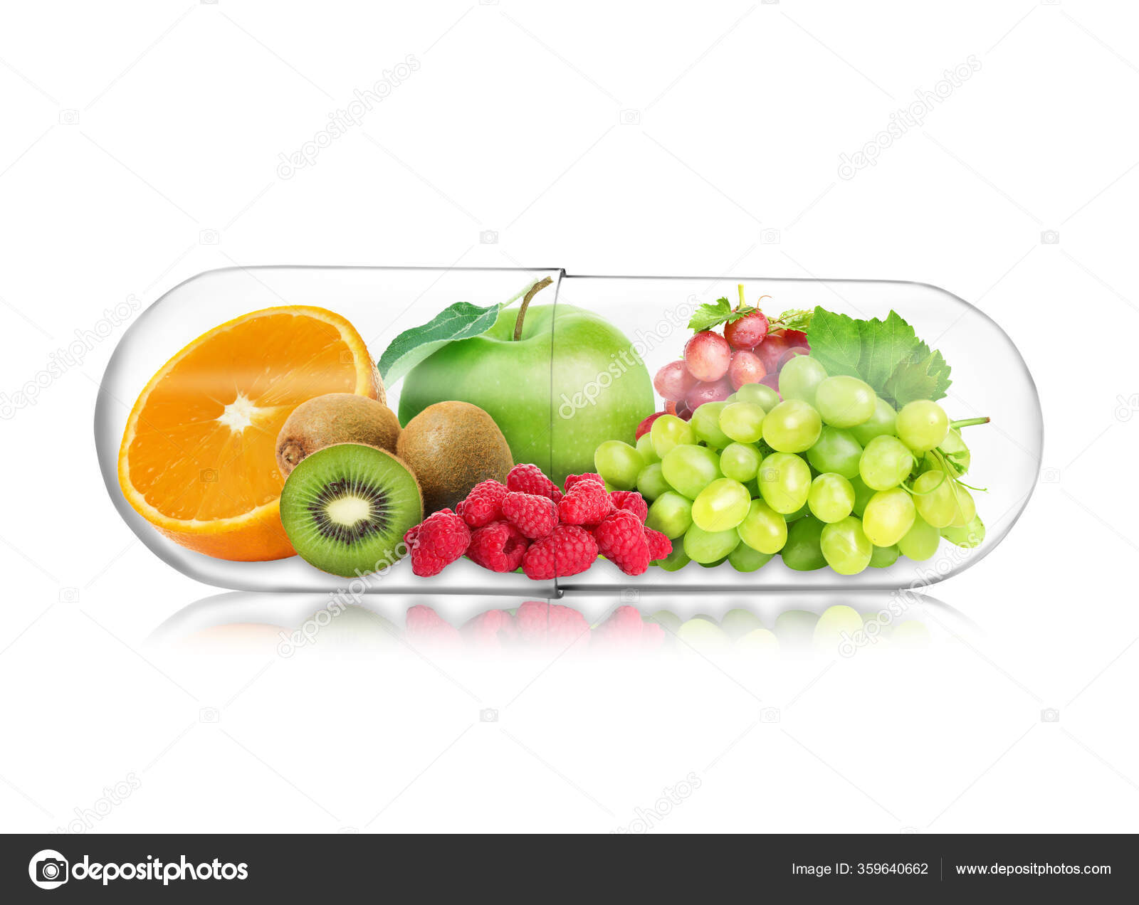 Transparent Capsule Different Fruits Berries Rich Vitamins White ...