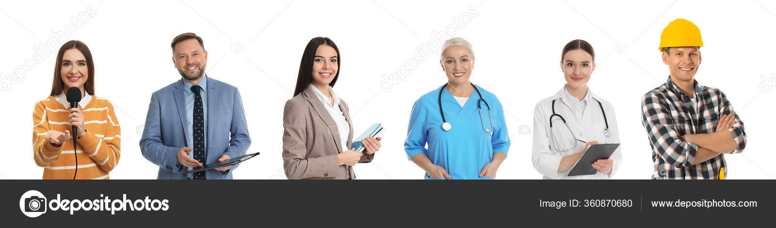 Collage People Different Professions White Background Banner Design ...