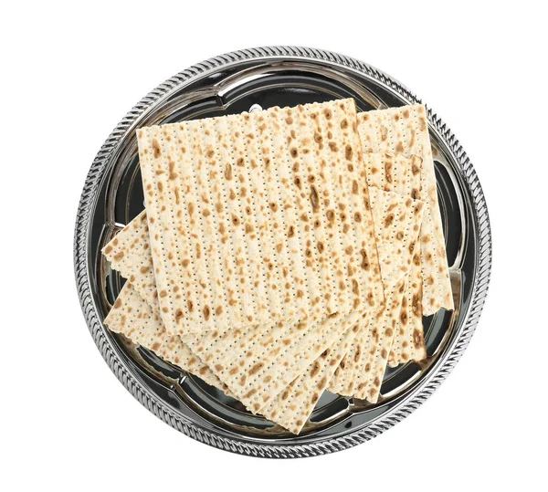 Tasty Matzos Wine White Background Passover Pesach Celebration — Stock ...