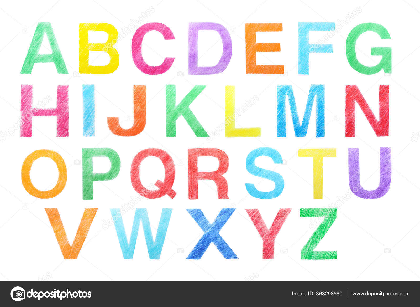 Set Letters Written Color Pencils White Background Top View — Stock ...