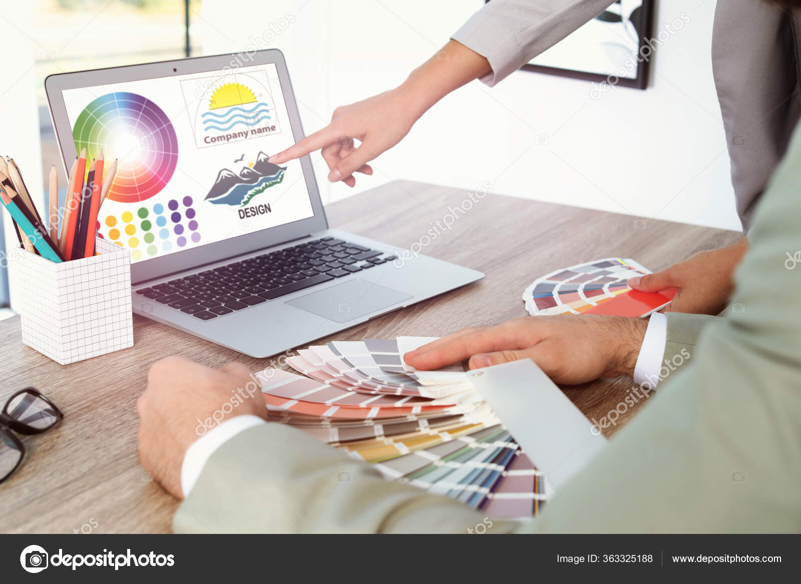 Professional Designers Working Color Palette Samples Desk Office Table ...