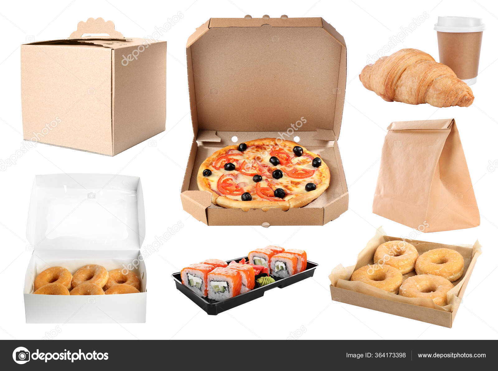 Collage Cardboard Plastic Containers Fresh Food White Background Online ...