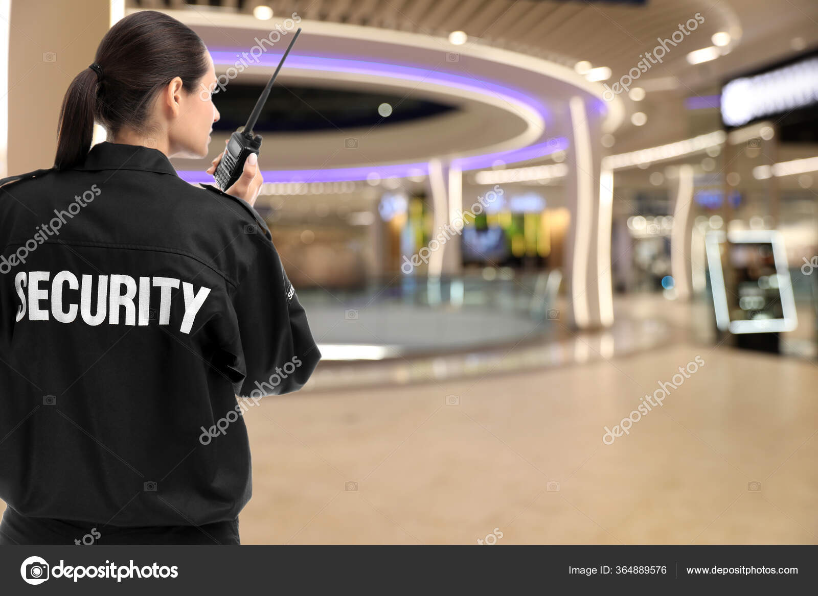 Security Guard Using Portable Radio Transmitter Shopping Mall Space ...
